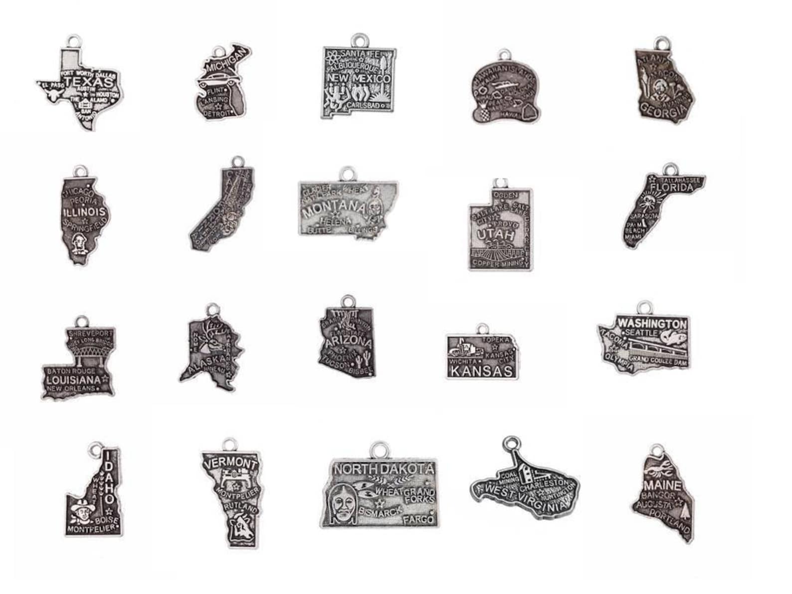 State Charms Map Charms 50 States Charms DC Silvertone - Etsy