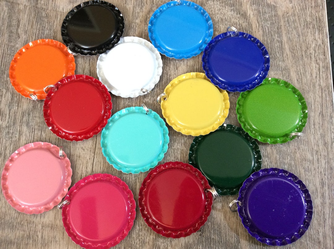 1" Colored Flattened Bottle Caps With Split Rings Attached and Epoxy ...
