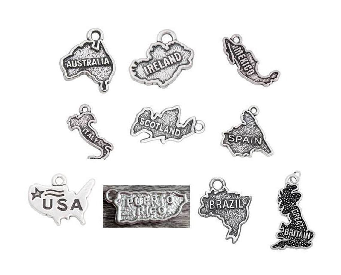 Map Charms Country Charms Australia Ireland Mexico Italy | Etsy