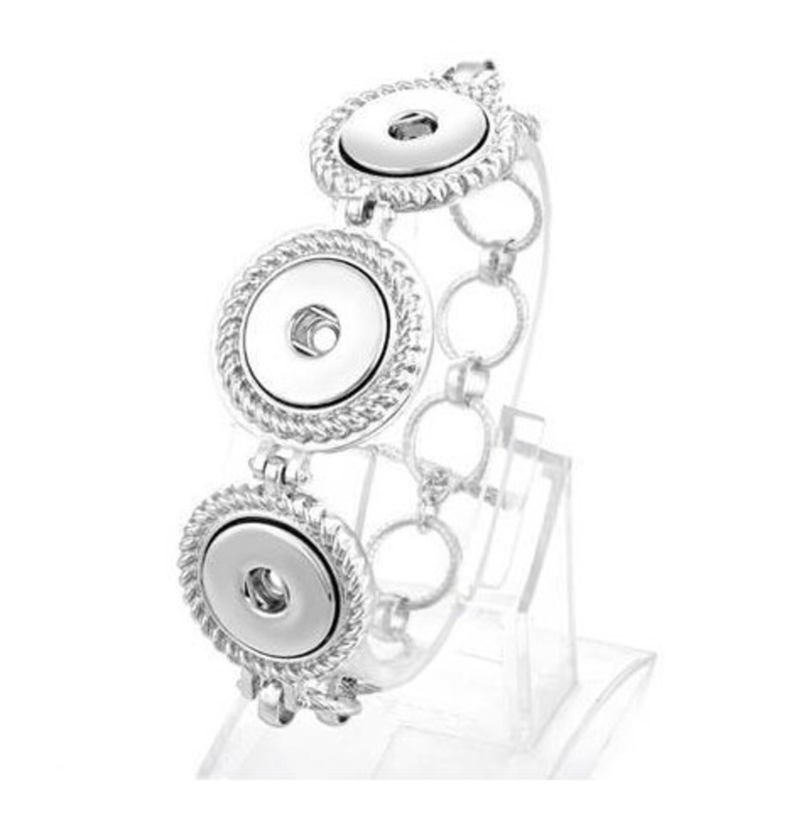 Snap Bracelet 3 Snap, Adjustable Toggle Closure, Silver Tone. Fits 18mm ...