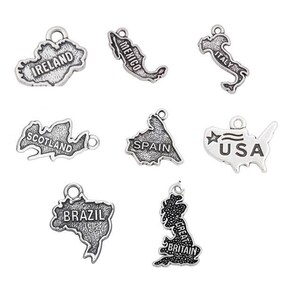 Map Charms, Country Charms, Australia, Ireland, Mexico, Italy, Scotland ...
