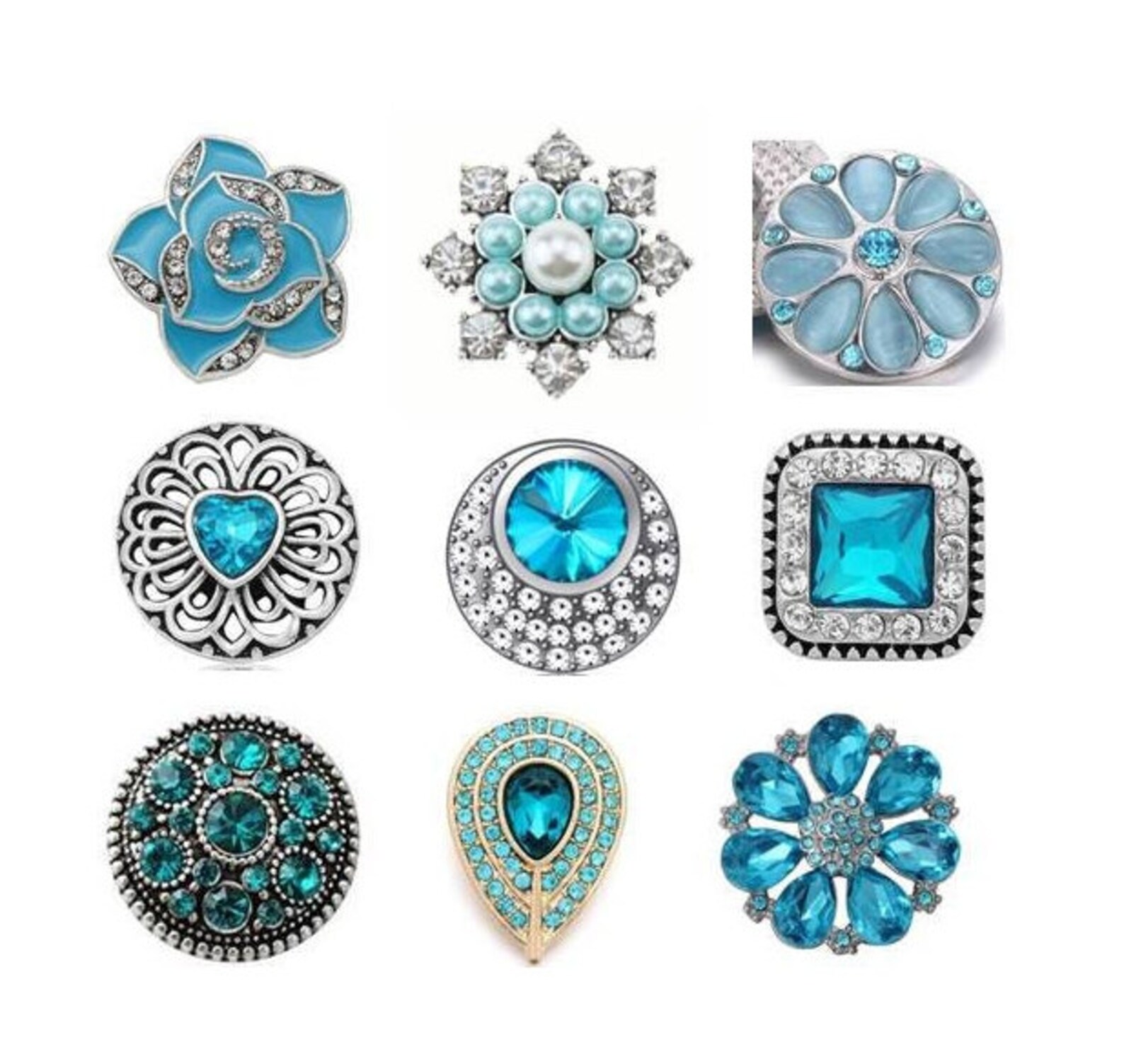 Aqua Snap, Blue Snap Charms, Snap Buttons for Snap Jewelry, Fits 18mm ...