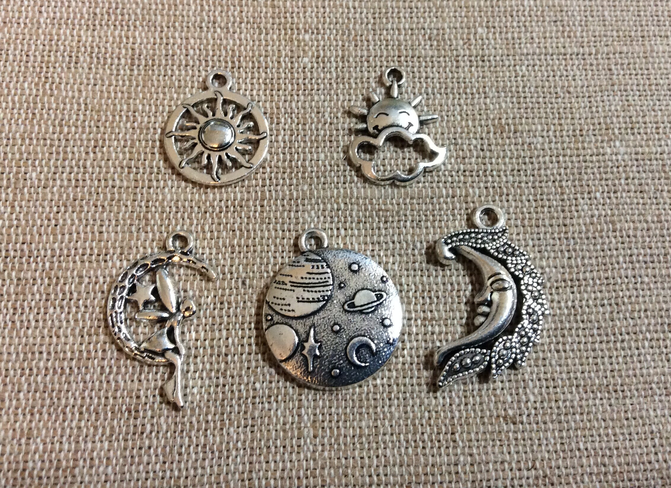 Celestial Charms, Solar System Charm, Sun Charm, Moon Charm, Clouds ...