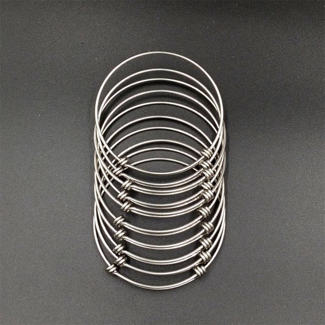 Wire Bangle Bracelet, Charm Bracelet, Stainless Steel, Triple Loop ...