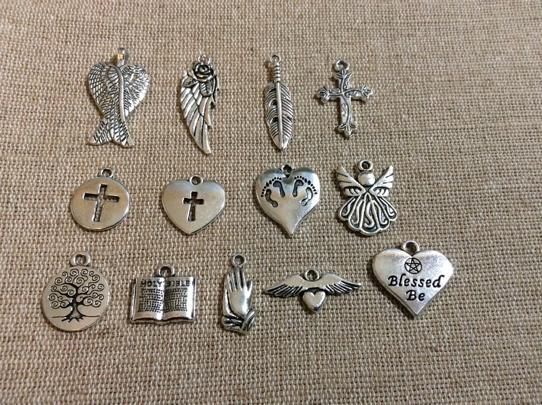 Faith Charms, Religious, Cross, Angel, Wings, Prayer Silvertone, for ...