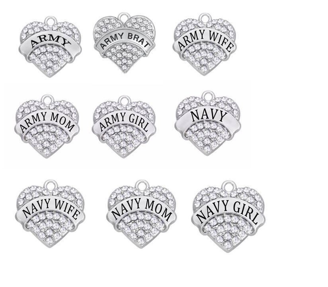 Military Charms, Army, Navy, Rhinestone Heart Charms, Army Wife, Army ...