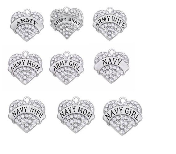 Military Charms Army Navy Rhinestone Heart Charms Army | Etsy