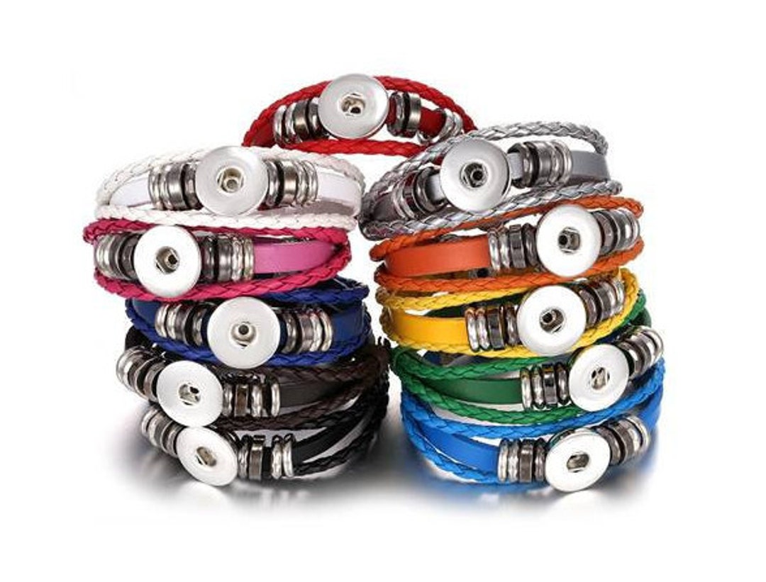 Snap Bracelet Leather Snap Bracelet, Adjustable, 11 Colors. Fits 18mm ...