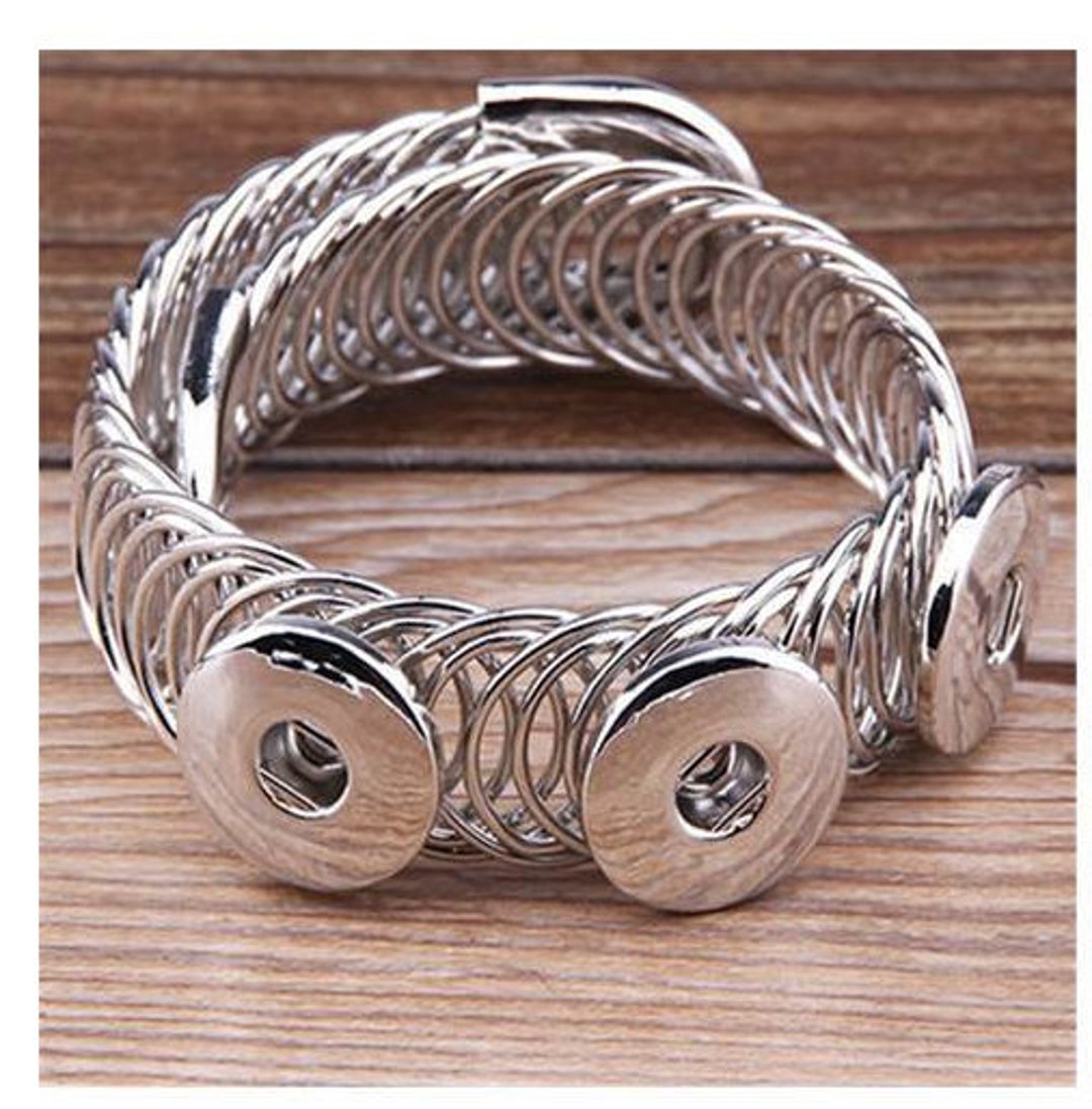 Snap Bracelet 3 Snap Spiral Bangle Snap Bracelet, Silvertone, Fits 18mm ...