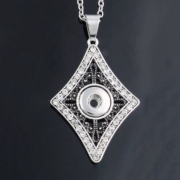 Snap Necklace Diamond Drop, Silvertone, 22 Chain, Fits 12mm PETITE/MINI ...