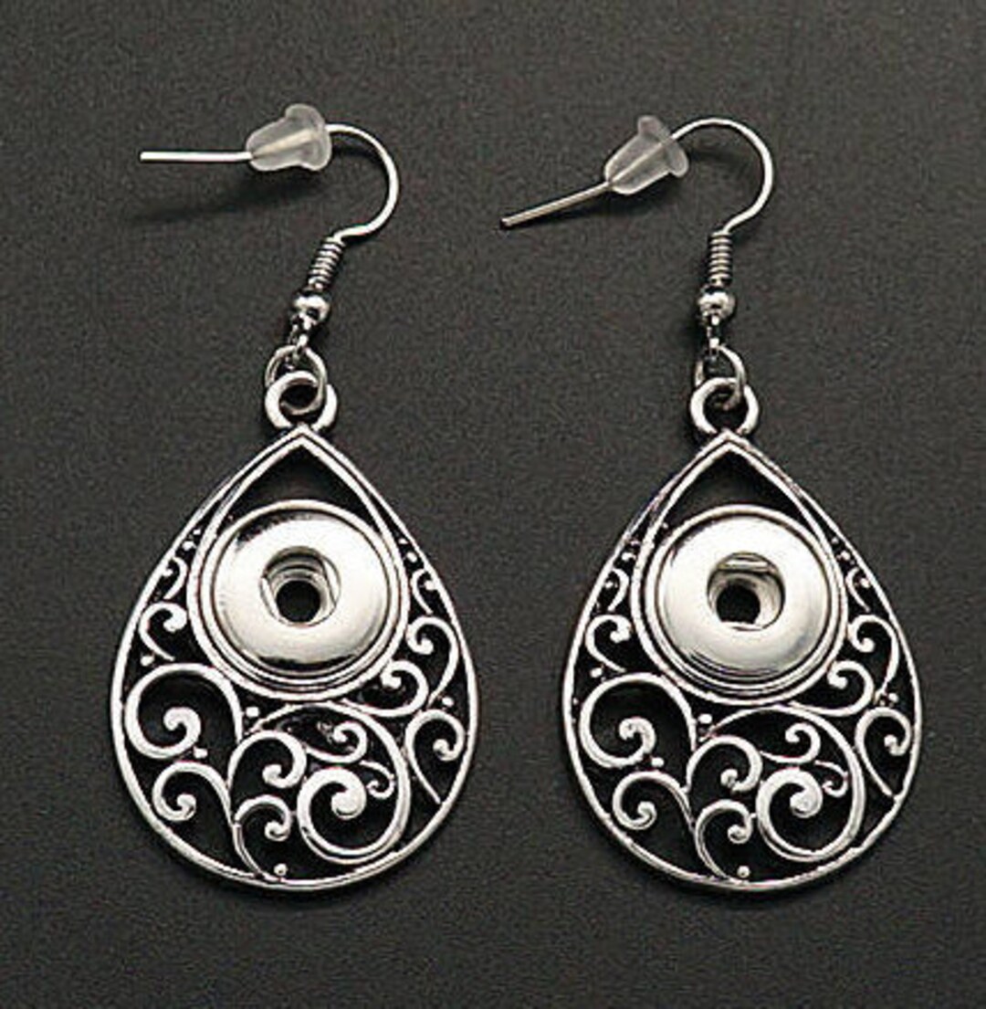 Snap Earrings Scroll Drop Earrings, Silvertone. Fits 12mm PETITE/MINI ...
