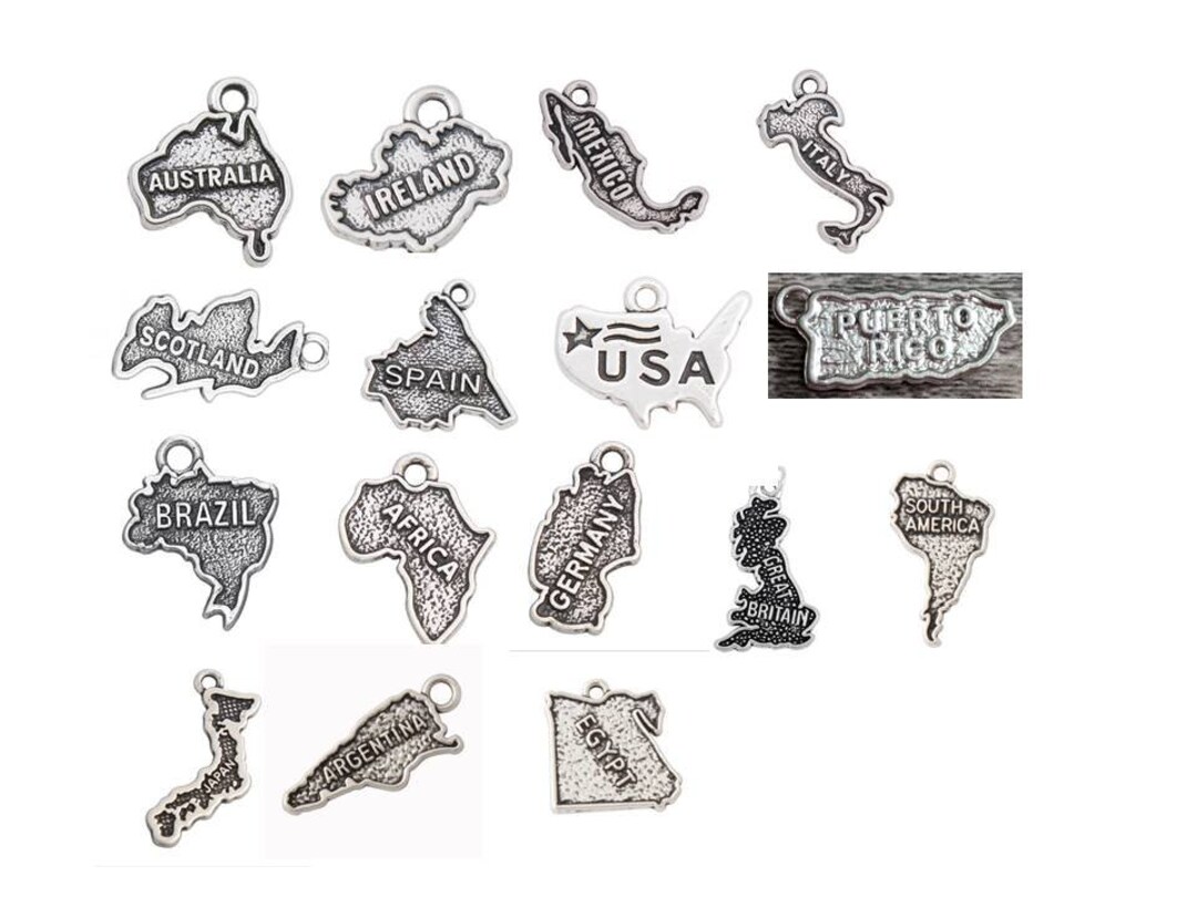 Map Charms, Country Charms, Australia, Ireland, Mexico, Italy, Scotland ...