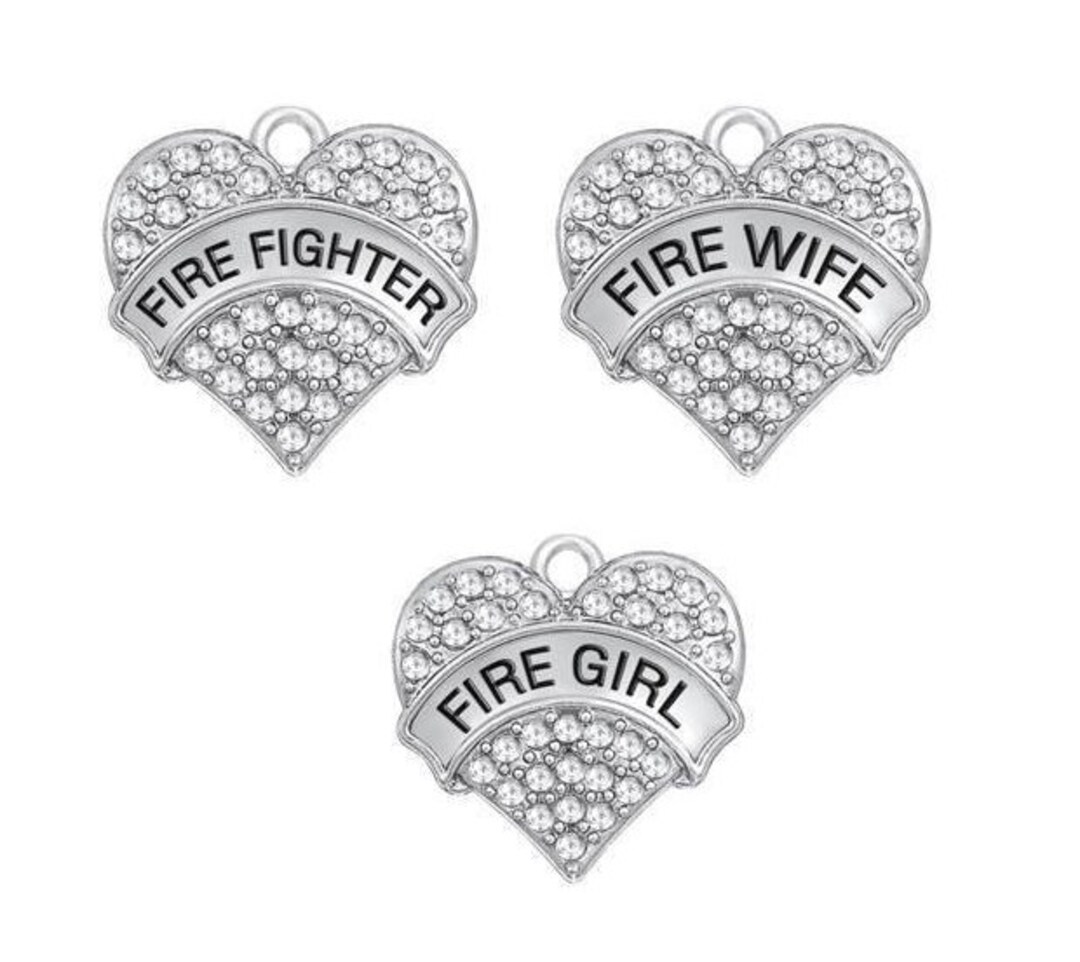 Fire Fighter, Fireman, Fire Wife, Fire Girl Rhinestone Heart Charm ...