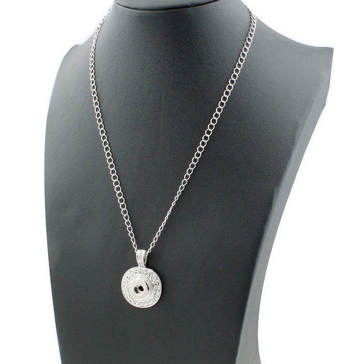 Snap Necklace Rhinestone Circle, Snap Jewelry Necklace, Silvertone, 24 ...