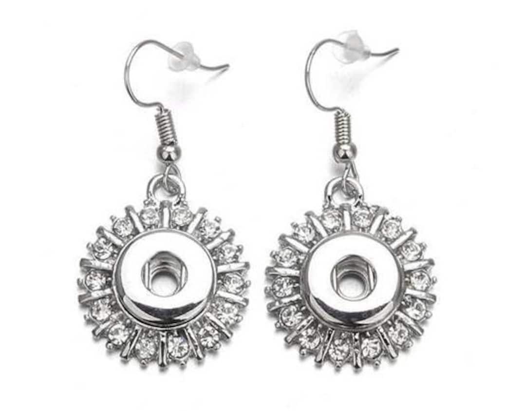 Snap Earrings Rhinestone Sunburst Hook Earrings, Silvertone. Fits 12mm ...