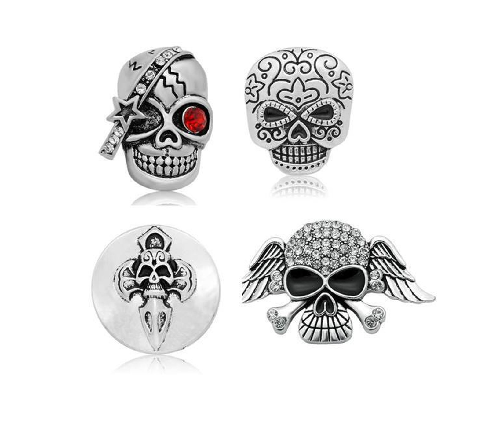 Skull Snap Charms Rhinestone Skulls Snap Buttons for Snap - Etsy