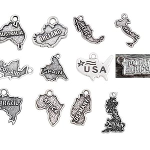 Map Charms, Country Charms, Australia, Ireland, Mexico, Italy, Scotland ...