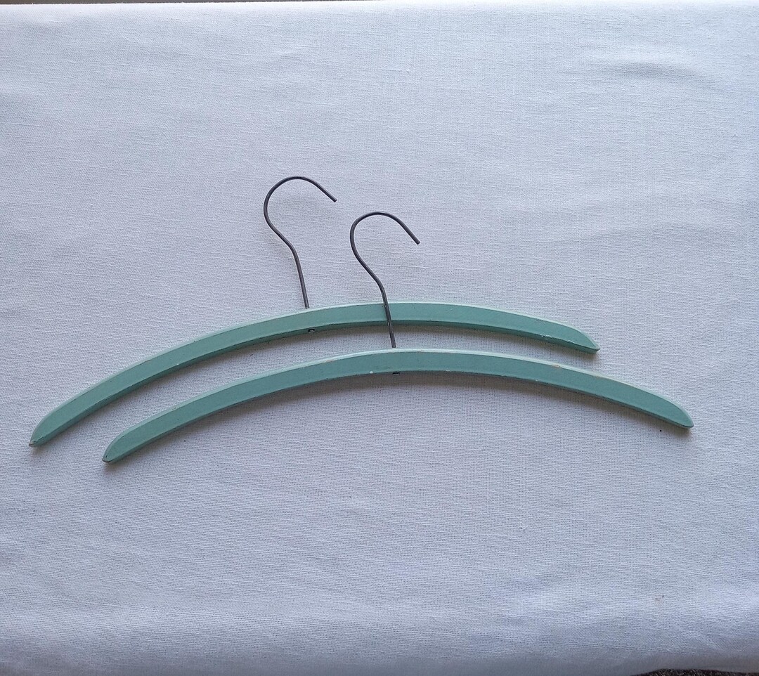 Set of Vintage Hangers/wood With Wire Hanger/painted Turquoise ...