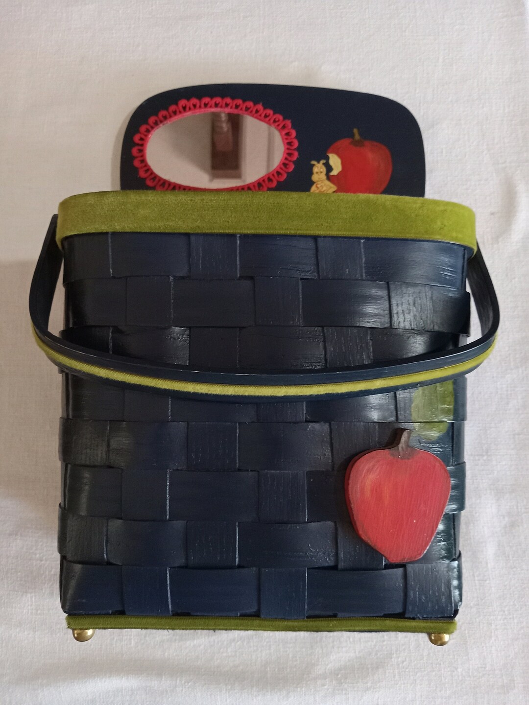Basket Purse/vintage Hand Decorated/sighed Margaret L Burns/navy Blue ...