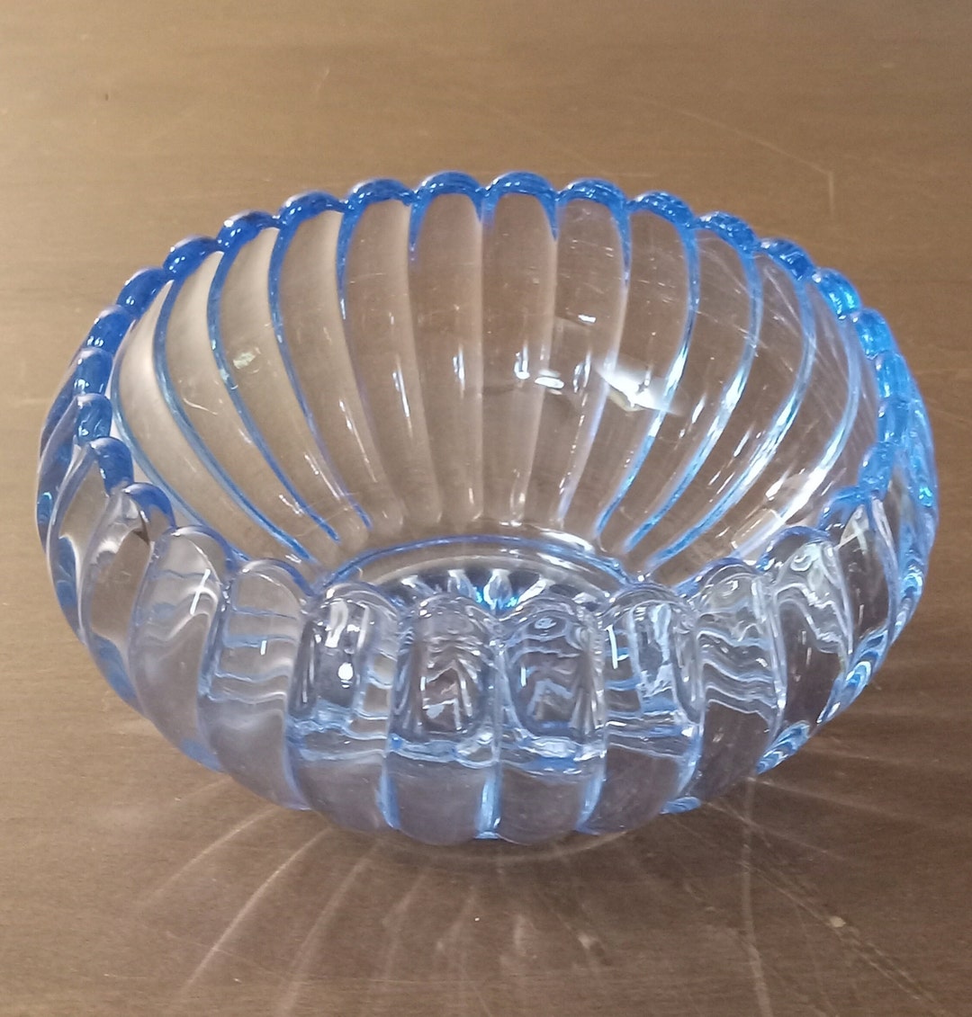 Hazel Atlas Azure Blue Rose Bowl/rim Curves Inward/ Single Blossom ...