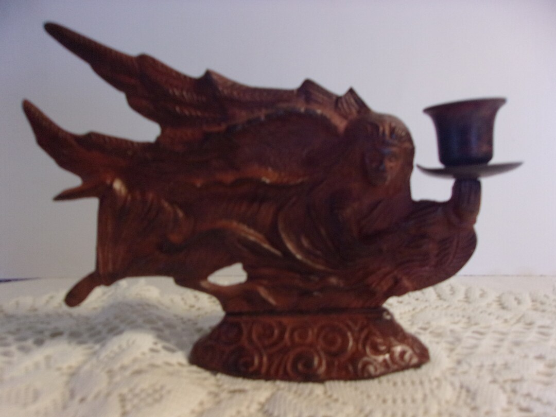 Angel Candle Holder Cast Metal Seraphim Christmas Decoration Rust or ...