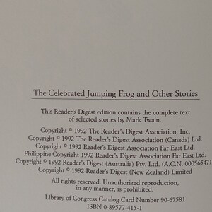 The Celebrated Jumping Frog and Other Stories/mark Twain/readers Digest ...