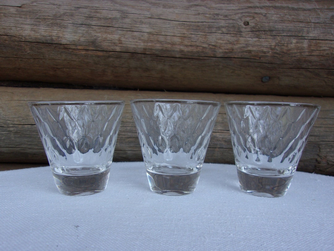 Double Shot Glasses, Trio of Three, Weighted Bottom, Diamond Pattern ...