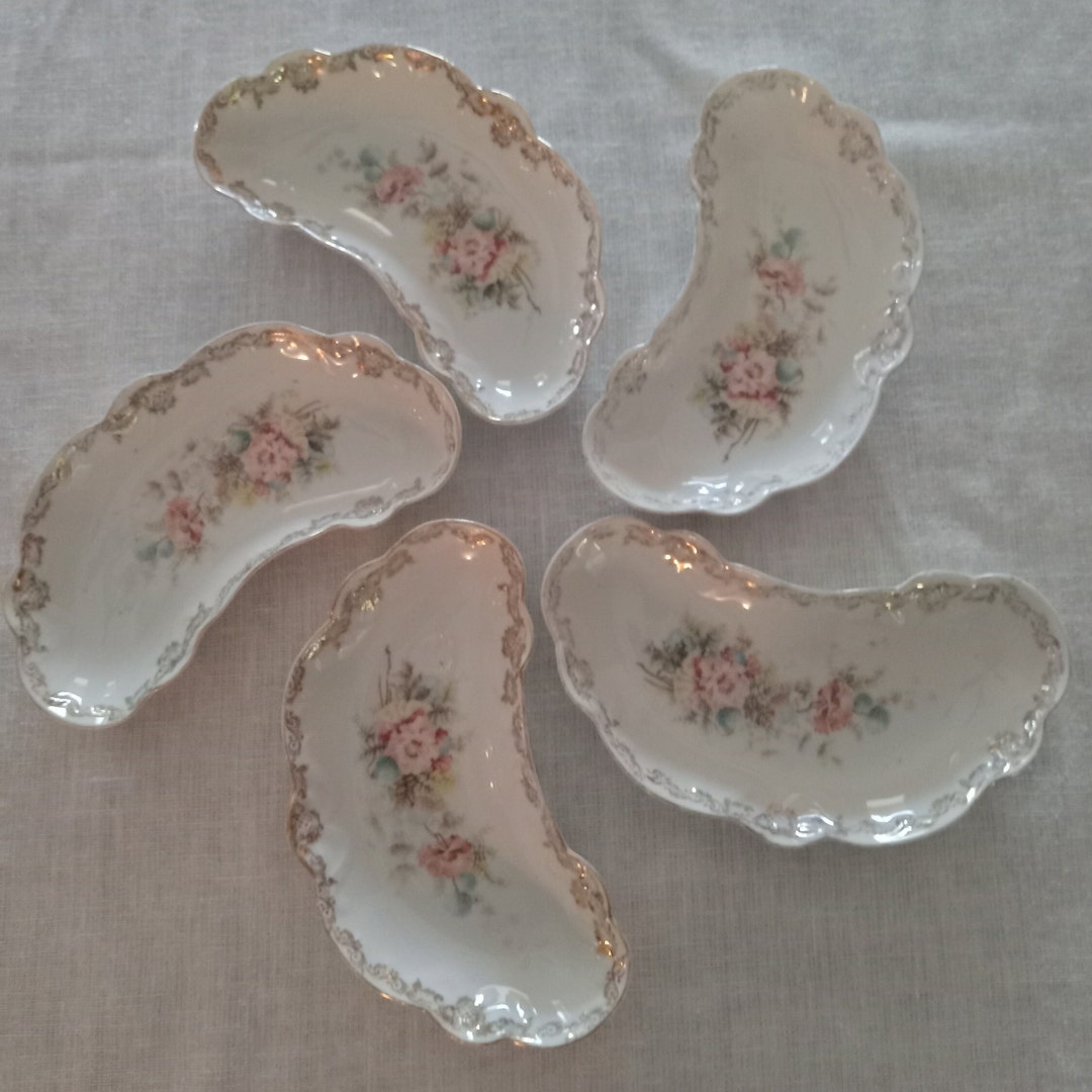 Crescent Shaped "bone Dishes", China, Pink Roses, Gold Trim, Set of ...