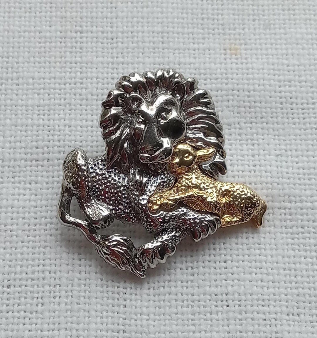 Lion and Lamb Brooch/marked Dane Craft/silver Tone Lion Gold Tone Lamb ...