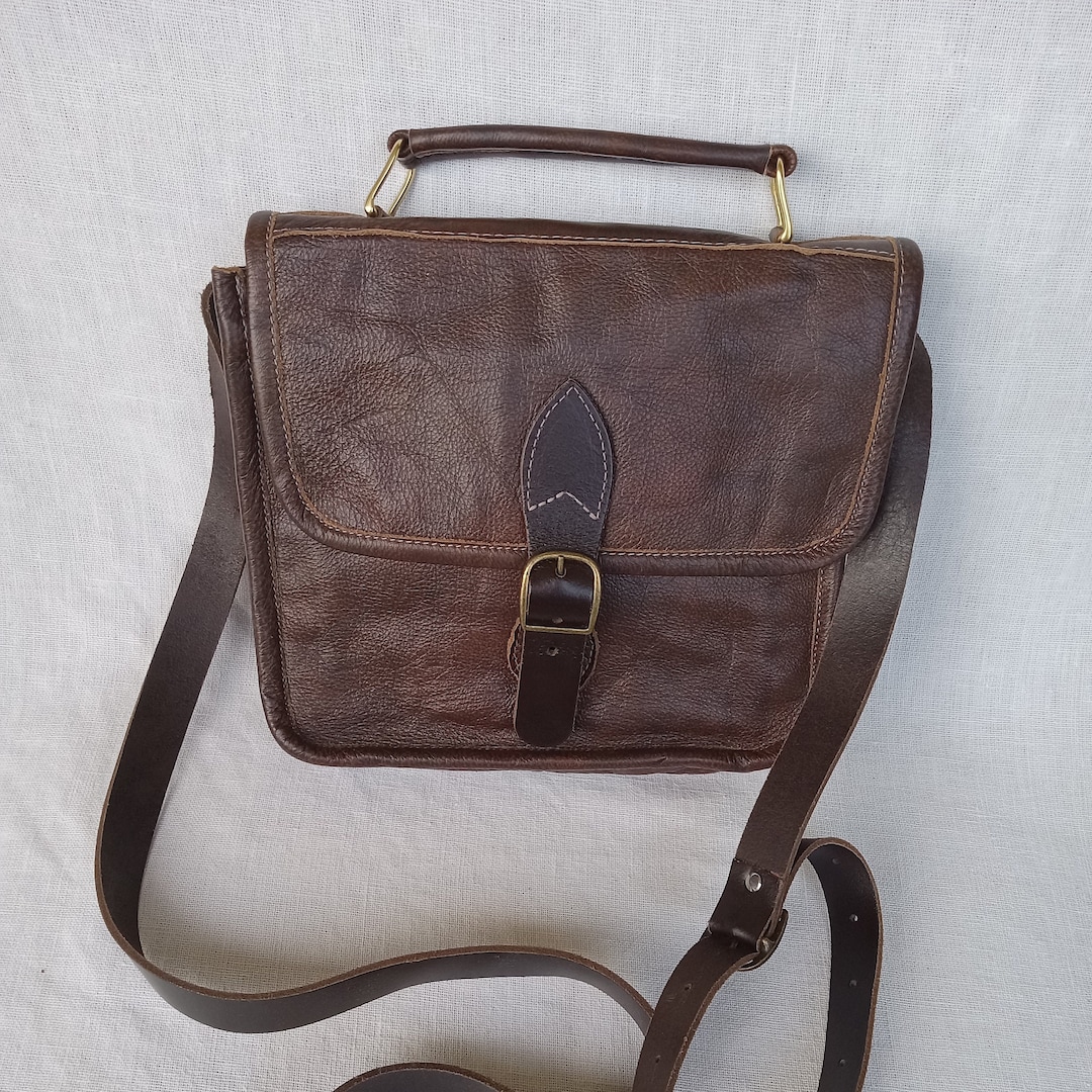 Brown Leather Cross-over Bag/hand Made Purse/adjustable Attached Strap ...