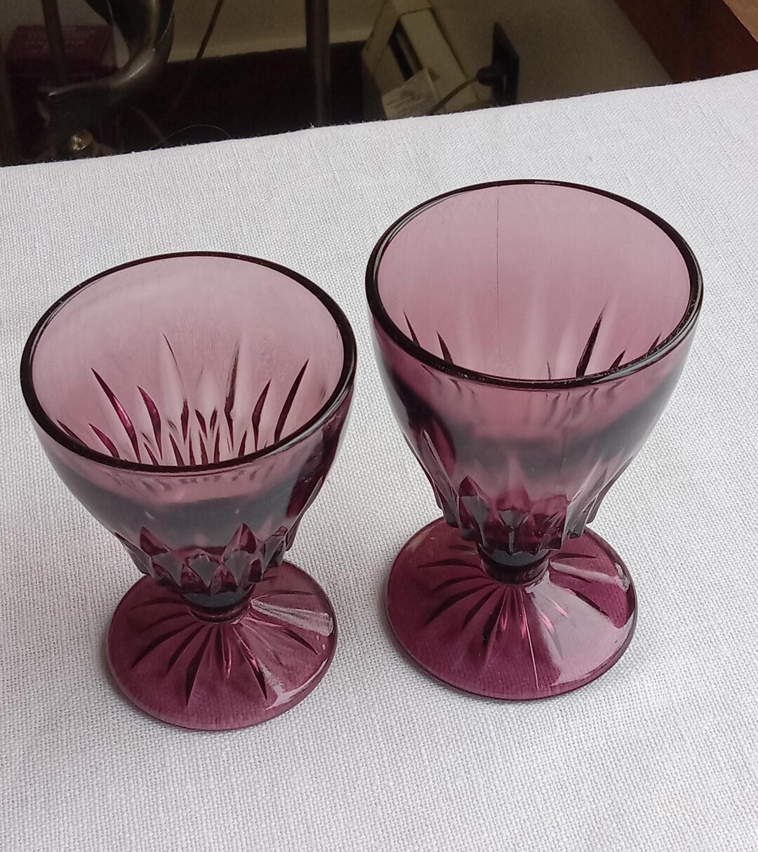 Hazel Atlas Amethyst Glass Goblets/moroccan Pattern/pair, 2 Sizes ...
