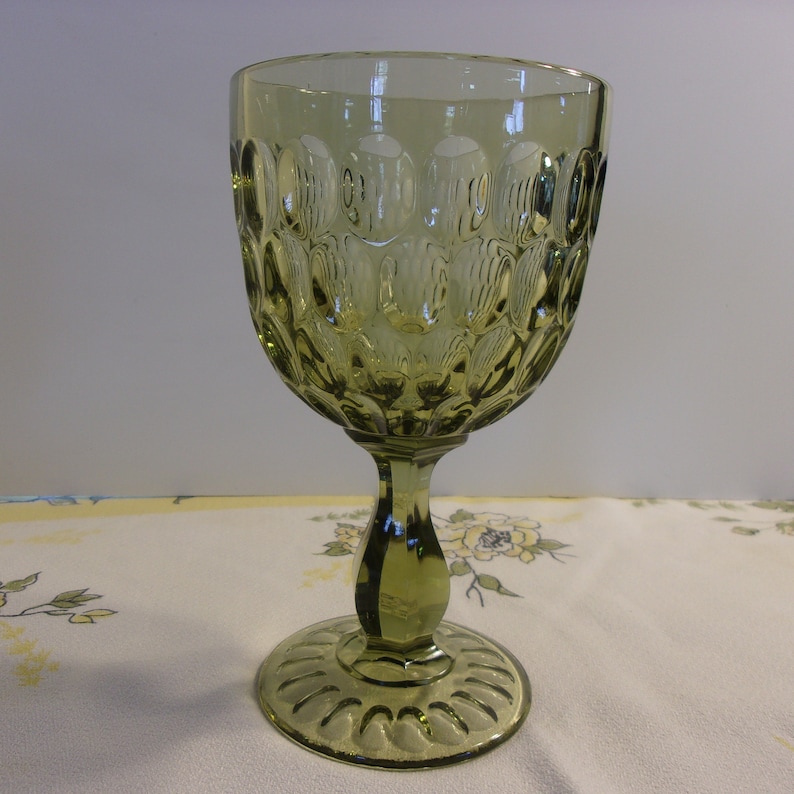 Fenton Glass Thumbprint Olive Green Large Water Goblet | Etsy