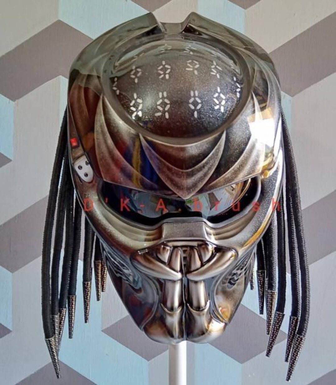 Helmet Predator Silver With Alien Dotfor Ride Motorcycle and Christmas ...