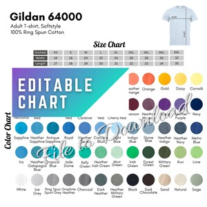 Editable Gildan 64000 Color and Size Chart, G640 Adult Softstyle T ...