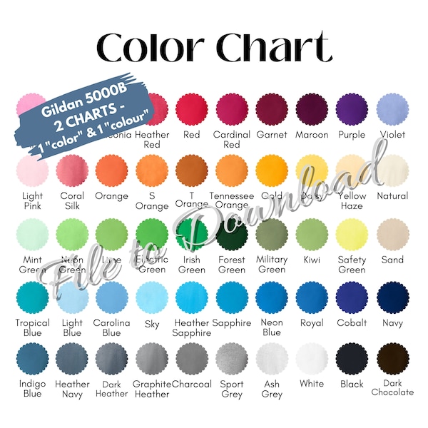Gildan G500 Color Chart - Etsy