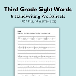 Third Grade Sight Words Worksheet, Handwriting Printable Tracing Sheet ...