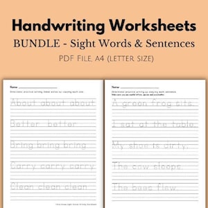 Bundle Handwriting Worksheets, Sight Words Printable Tracing Sheet ...