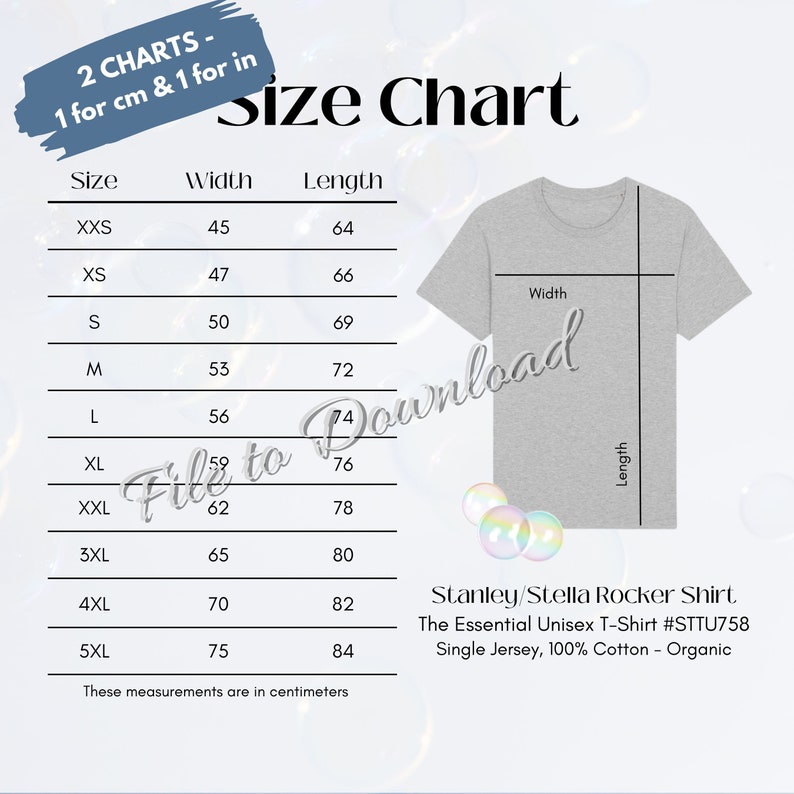 Stanley/stella Size Chart STTU758 Stanley Stella Shirt Size - Etsy