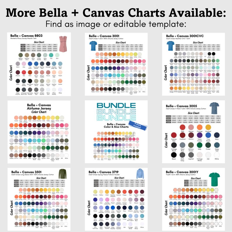 Bella Canvas 3501 Color Chart, BC3501 Unisex Long Sleeve T-shirt Color ...