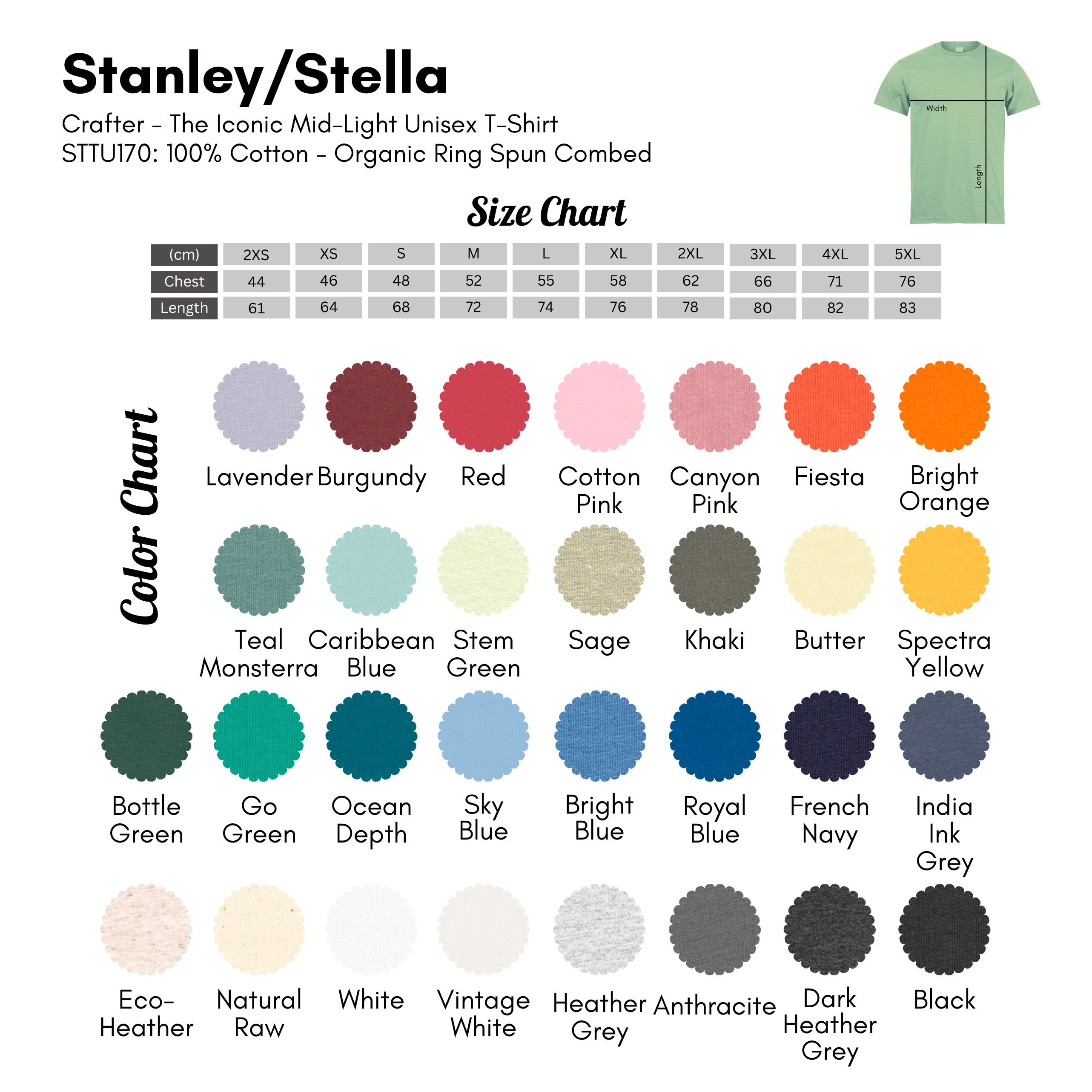 Stanley/stella Color Chart and Size Chart, STTU70 Stanley Stella ...
