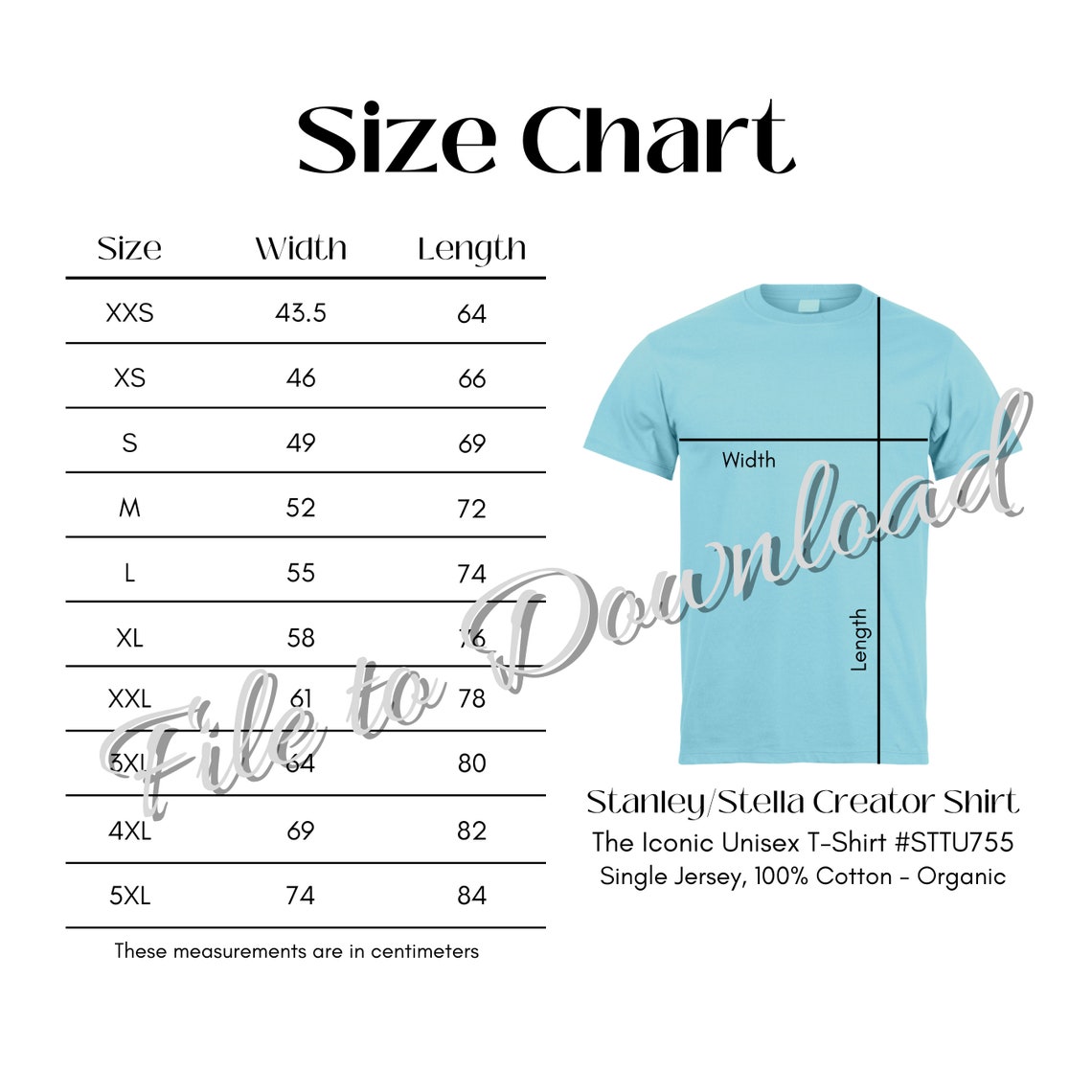 Stanley/stella Size Chart, STTU755 Stanley Stella Shirt Size Guide ...