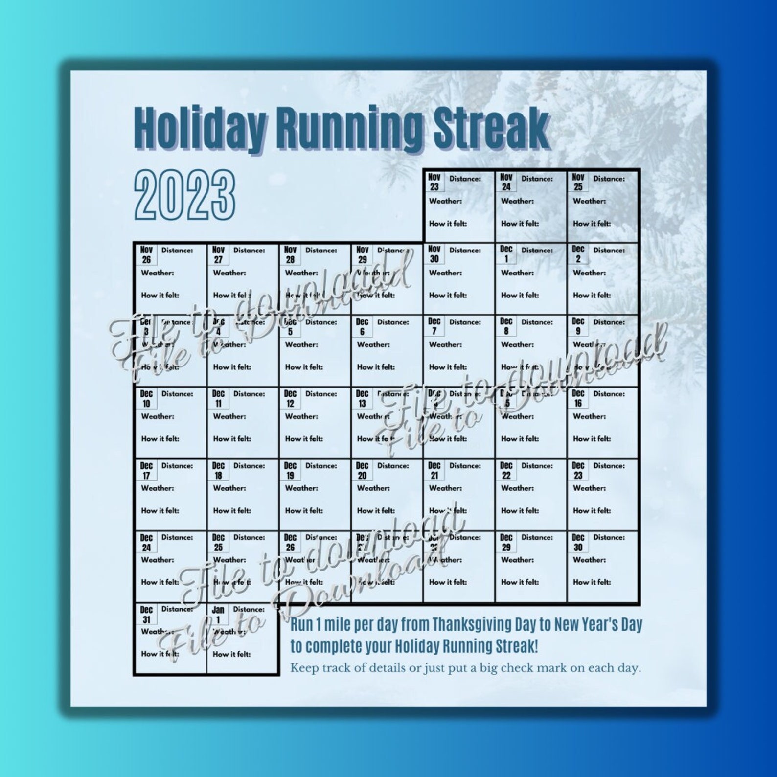 Holiday Running Streak Log 2023, Winter Run Streak Tracker, Runner ...