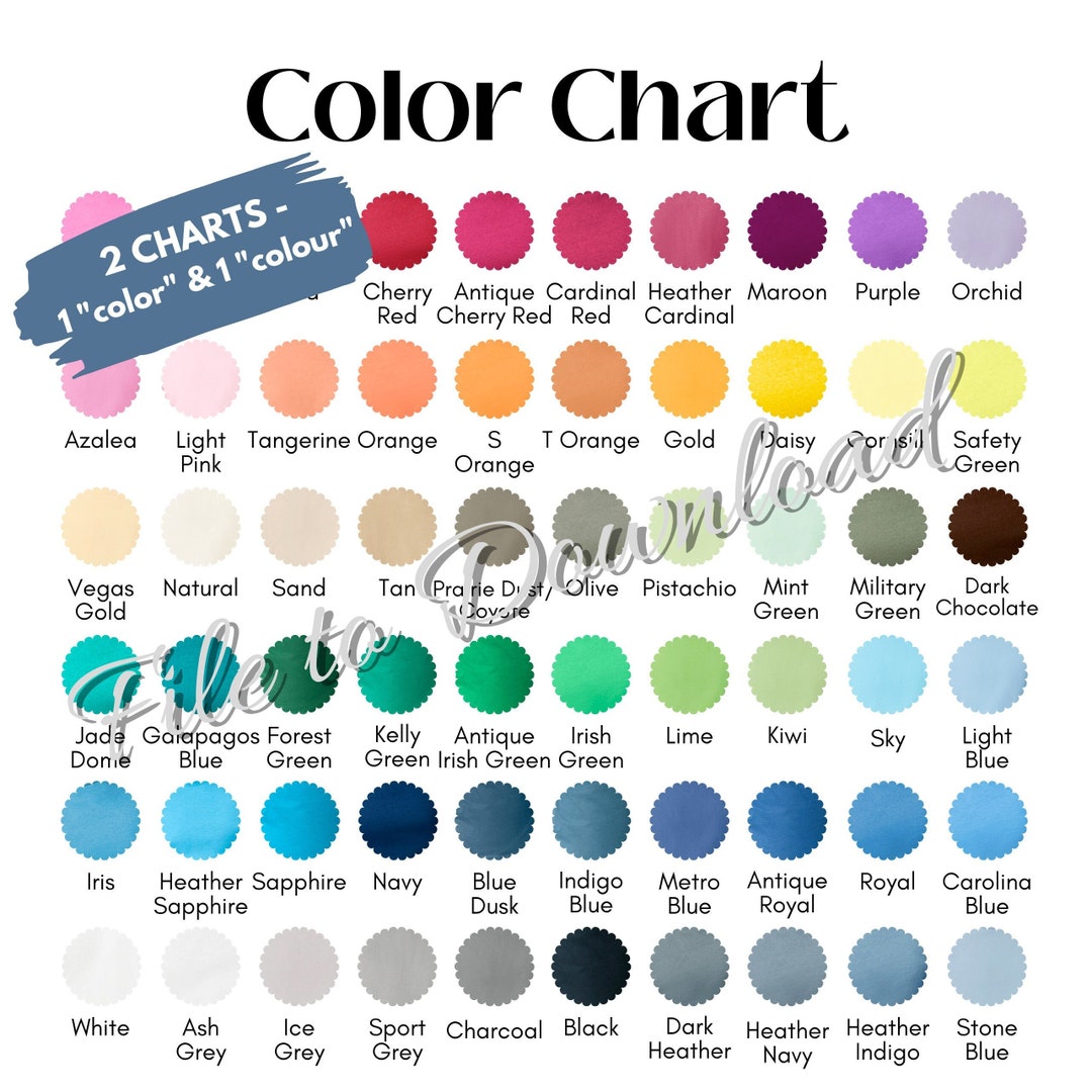 Gildan 2000 Color Chart, G200 All Colors, Color Table, Gildan Color ...