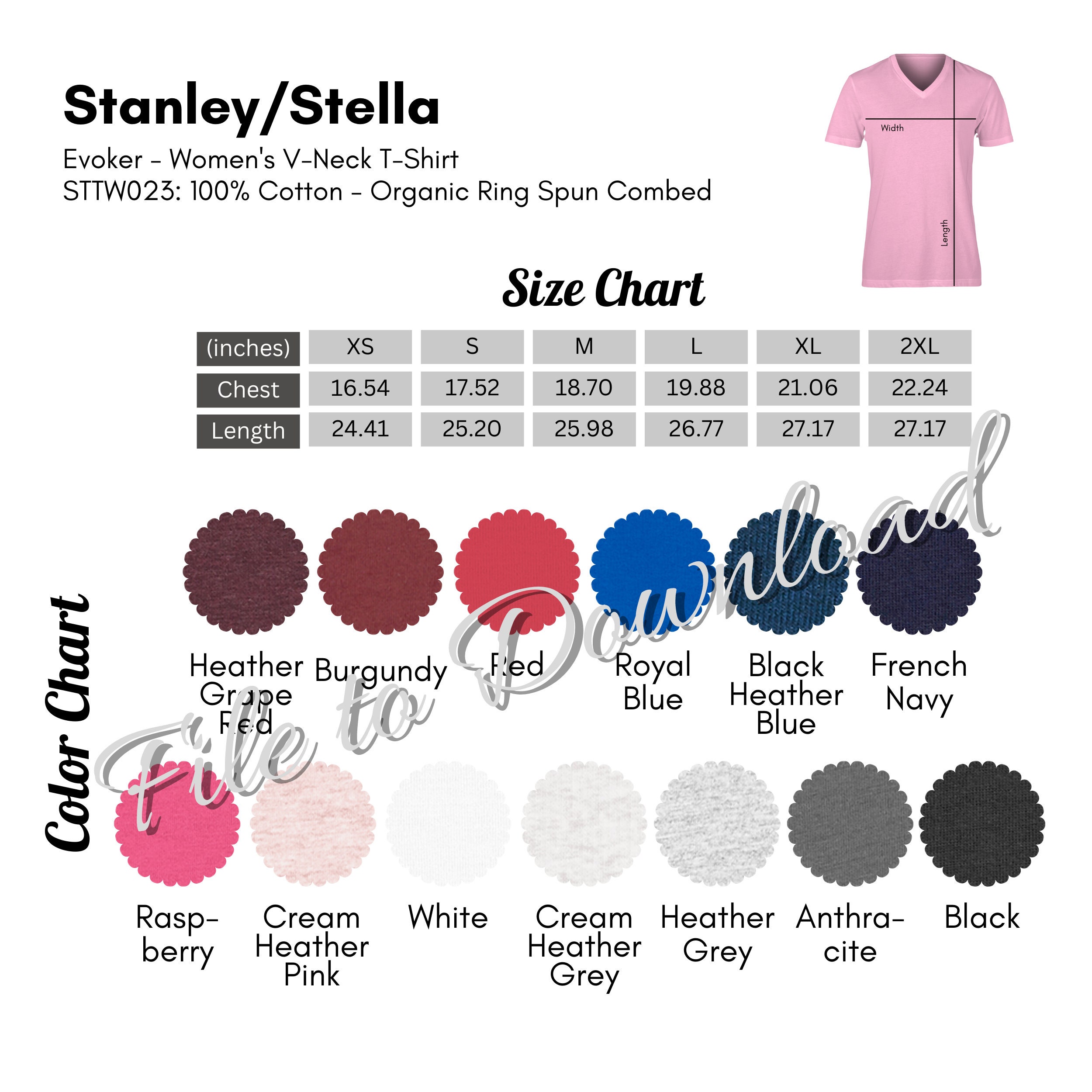 Stanley/stella STTW023 Color Chart and Size Chart, Stanley Stella ...