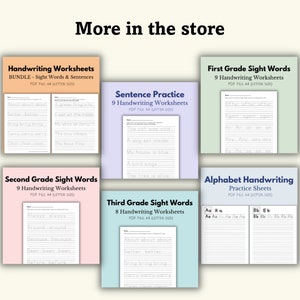 Bundle Handwriting Worksheets, Sight Words Printable Tracing Sheet ...