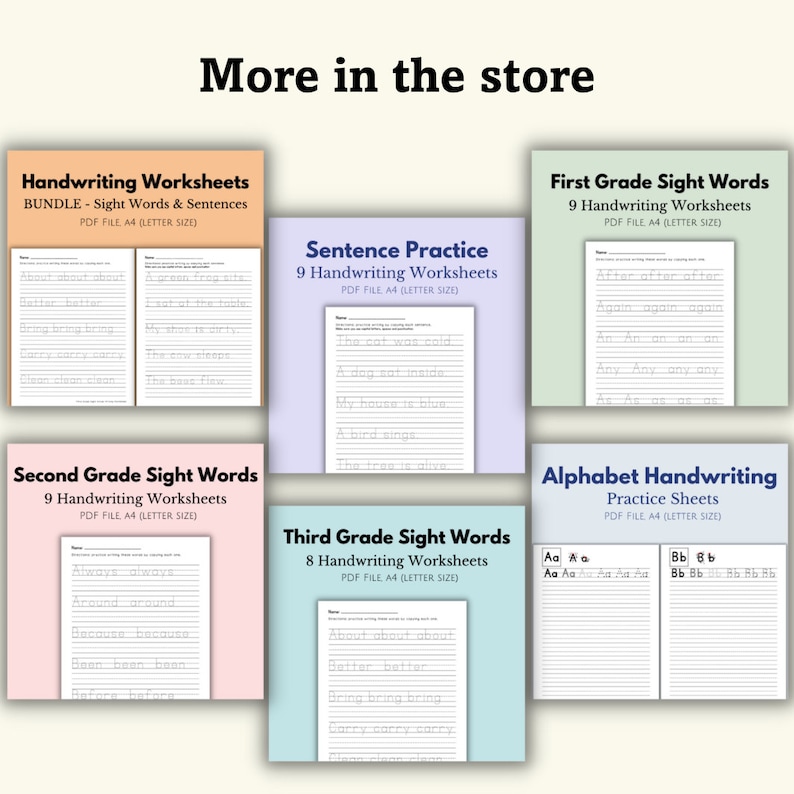 Bundle Handwriting Worksheets, Sight Words Printable Tracing Sheet ...