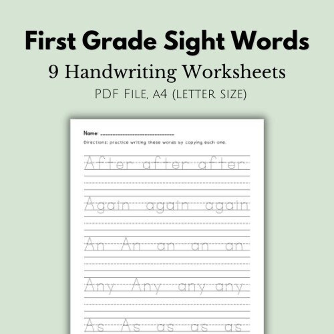 First Grade Sight Words Worksheet, Handwriting Printable Tracing Sheet ...