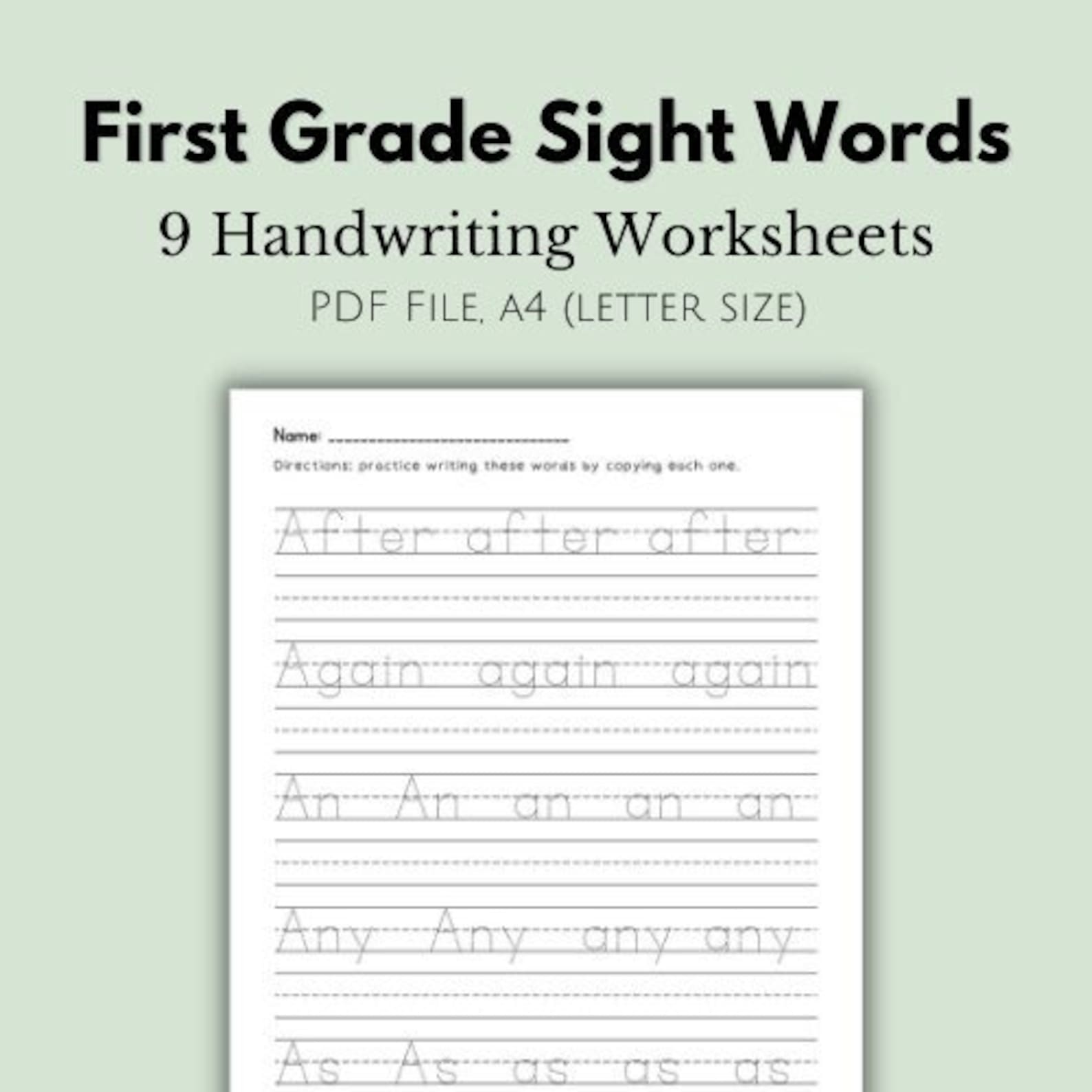 First Grade Sight Words Worksheet, Handwriting Printable Tracing Sheet ...