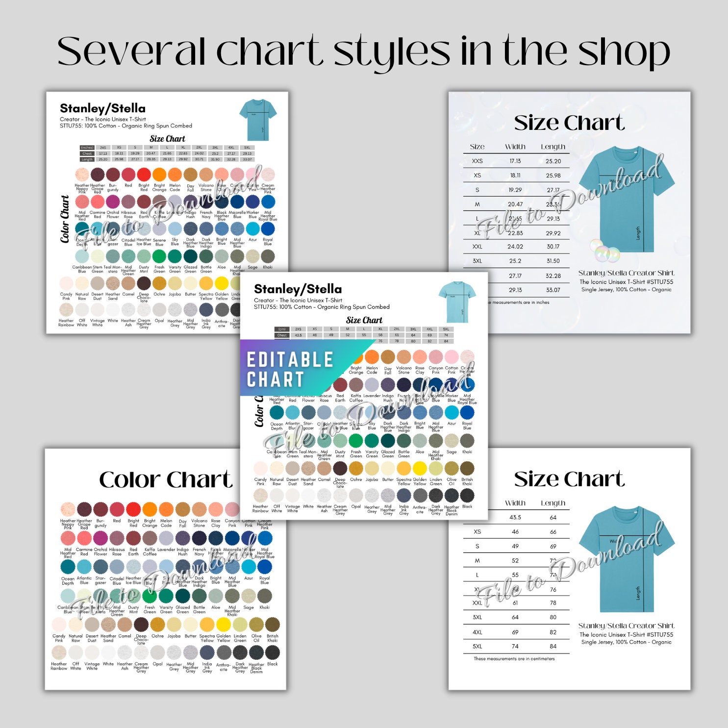 Stanley/stella Color Chart and Size Chart, STTU755 Stanley Stella ...