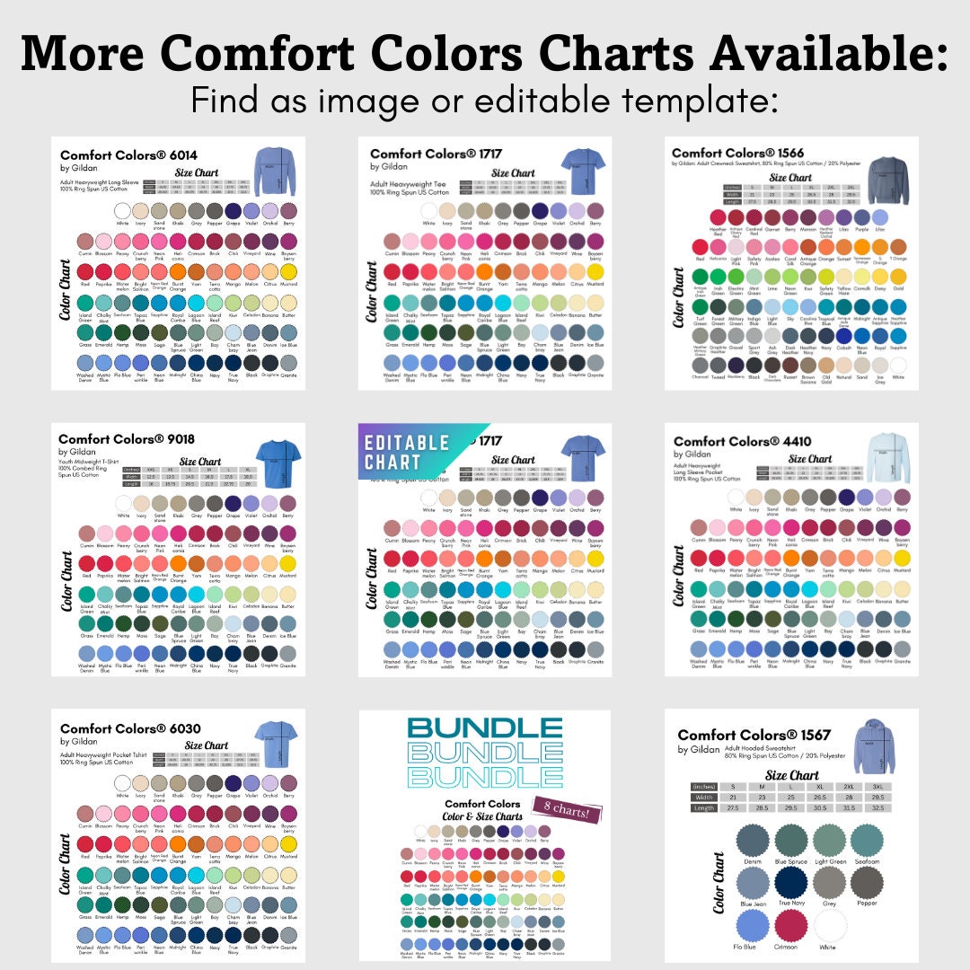 Comfort Colors 6030 Color Chart and Size Chart, CC6030 Pocket Tshirt ...